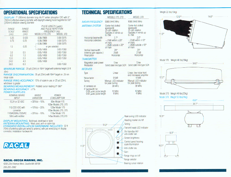 Racal Decca 170 Radar Spec Sheet
